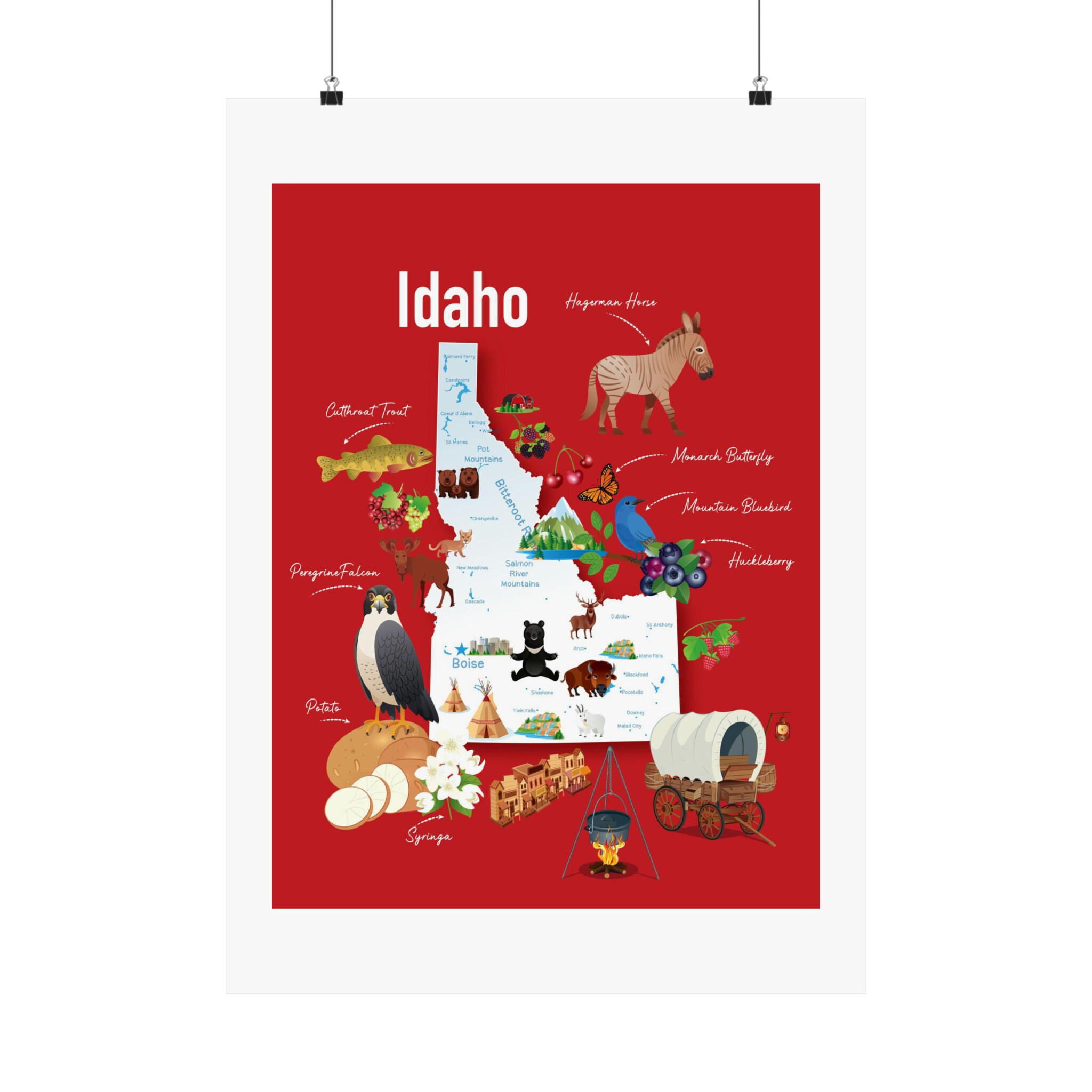 Idaho State Cartoon Map, Idaho State Travel Map, Idaho State Symbols ...