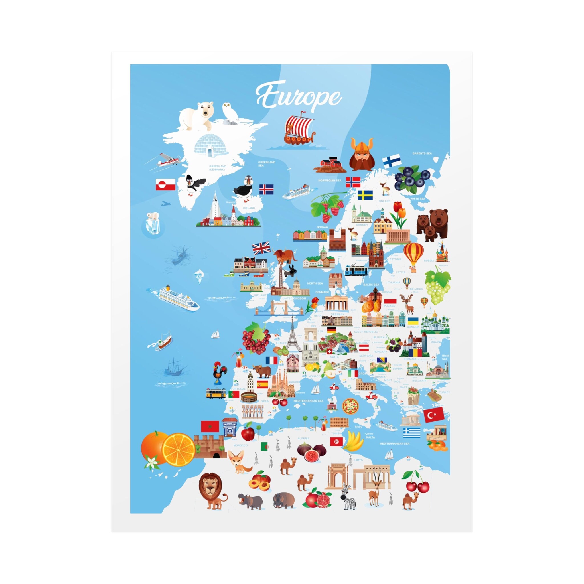 Europe Cartoon Map Rolled Posters. Europe Travel Map Rolled Posters ...