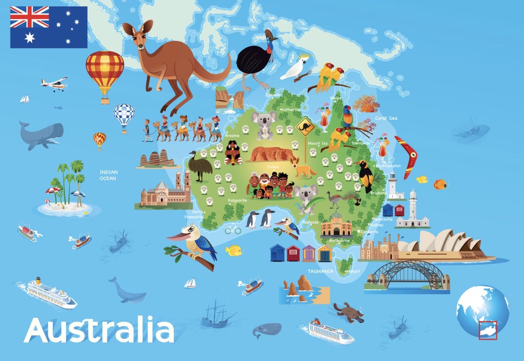 Cartoon Map of Australia | Map of Australia | Australia Map | Australia ...