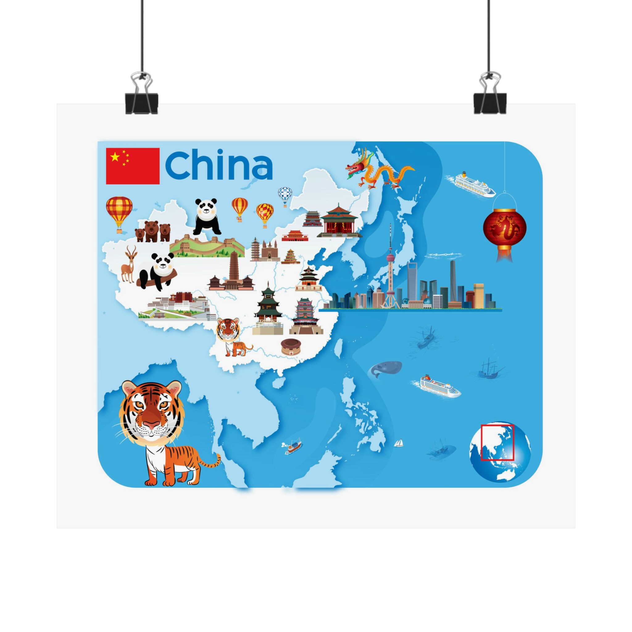 China Travel Map, China Cartoon Map,matte Horizontal Posters - Etsy