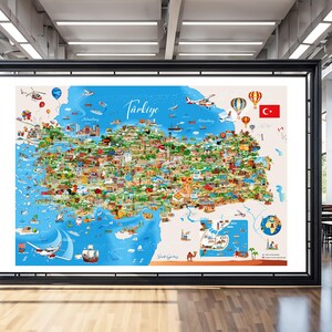 Turkey Cartoon Map Poster, Istanbul Cartoon Map Poster, Anatolia ...