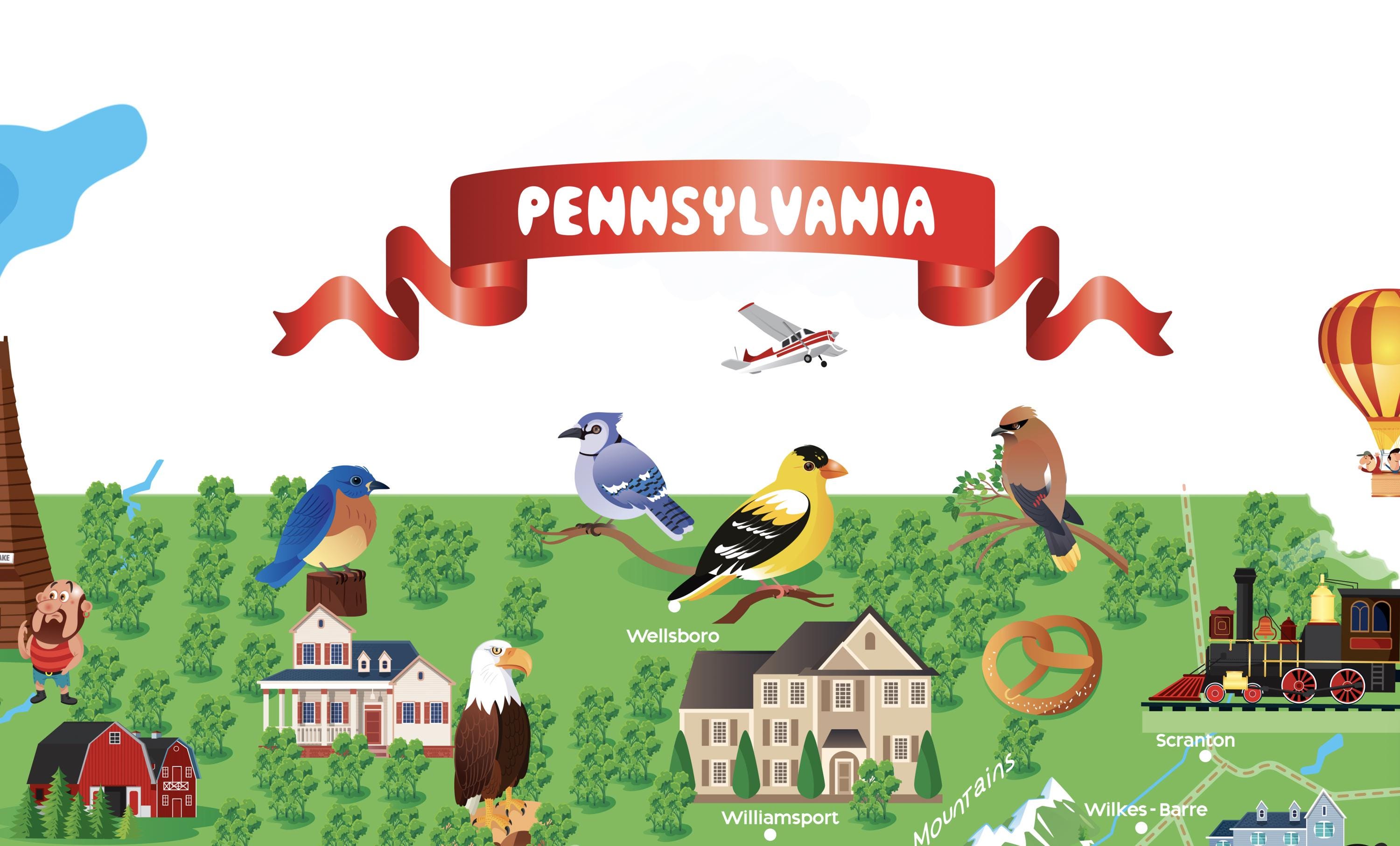 Cartoon Map of Pennsylvania Digital Download, Travel Map of ...