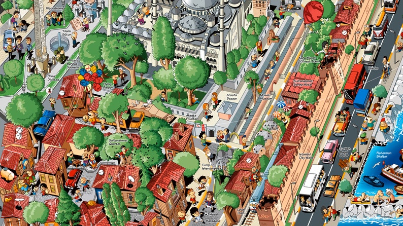 Istanbul Cartoon Map Poster. Cartoon Map of Istanbul With Details ...