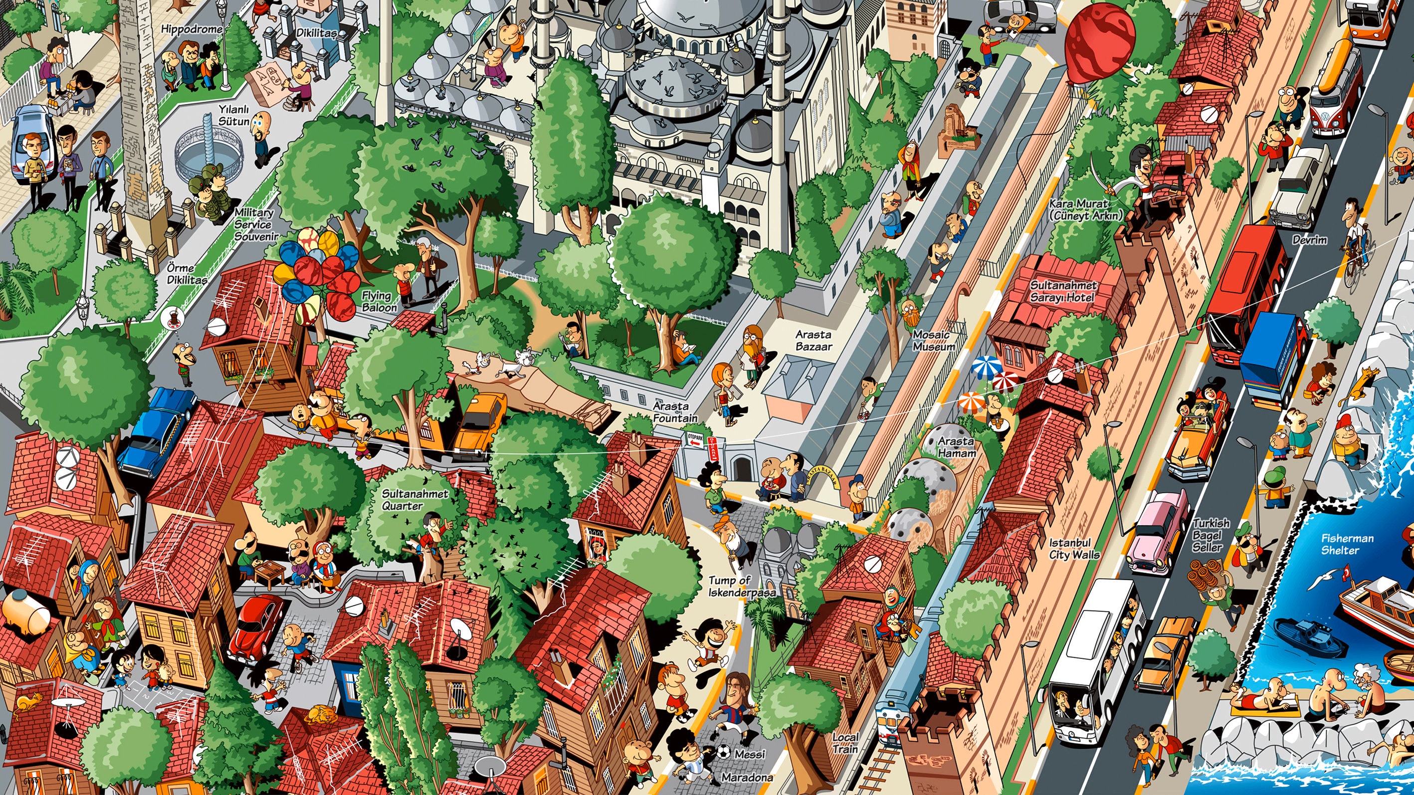 Istanbul Cartoon Map Poster. Cartoon Map of Istanbul With Details ...