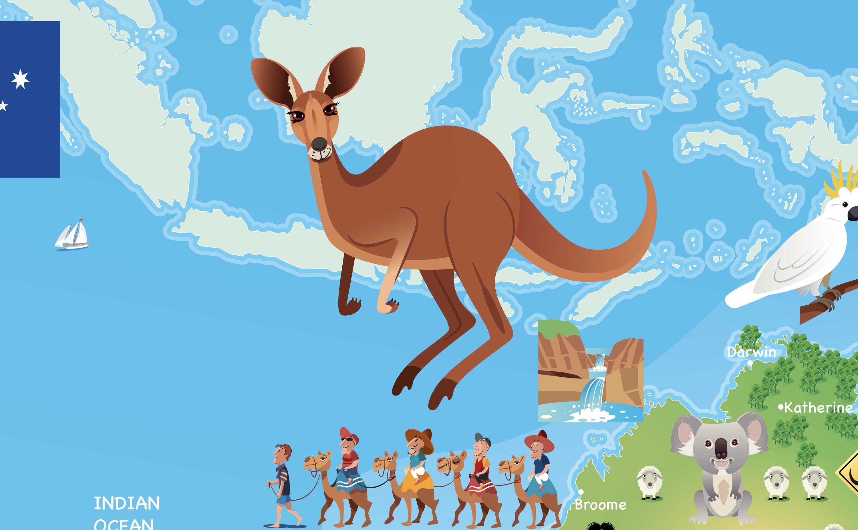 Cartoon Map of Australia, Map of Australia, Australia Map - Etsy Canada