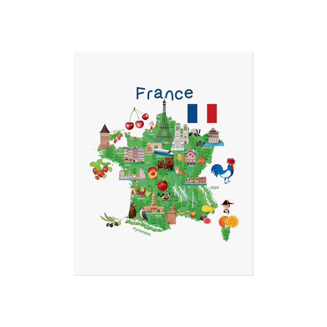 Cartoon Map of France Fine Art Posters - Etsy UK