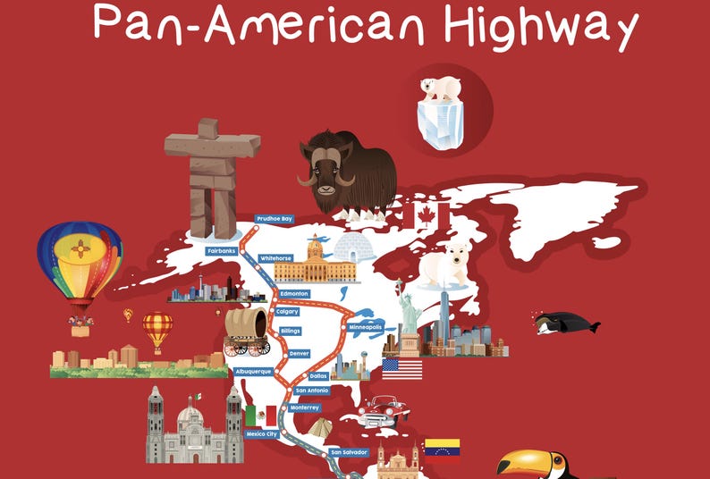 Pan-american Highway Map Poster - Etsy