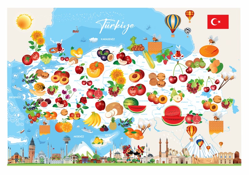 Türkiye Fruits Map - Etsy UK