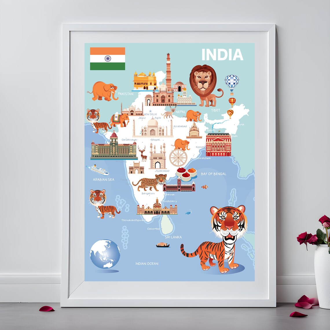 India Travel Map, Cartoon Map of India, Travel Map of India - Etsy Canada