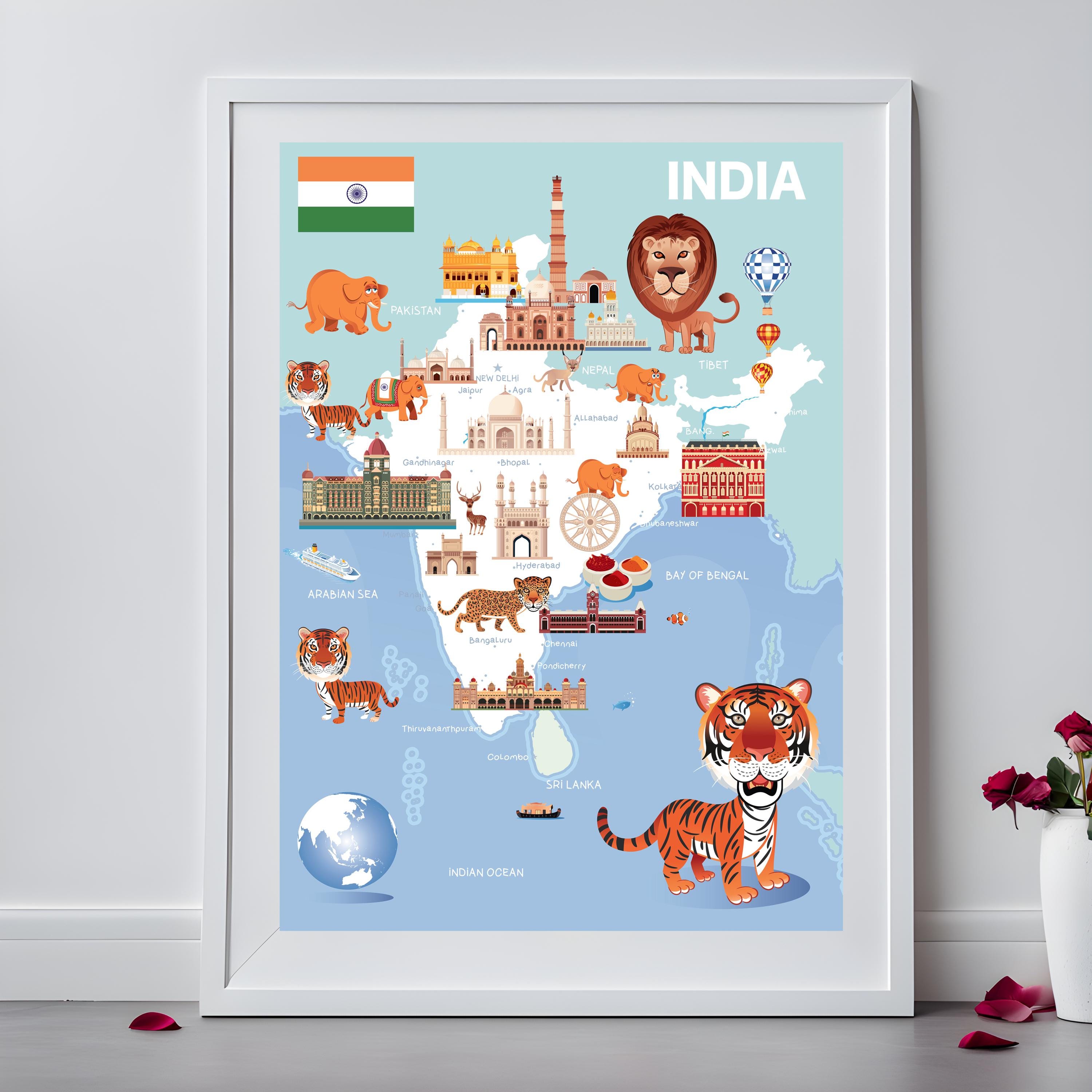 India Travel Map, Cartoon Map of India, Travel Map of India - Etsy Canada