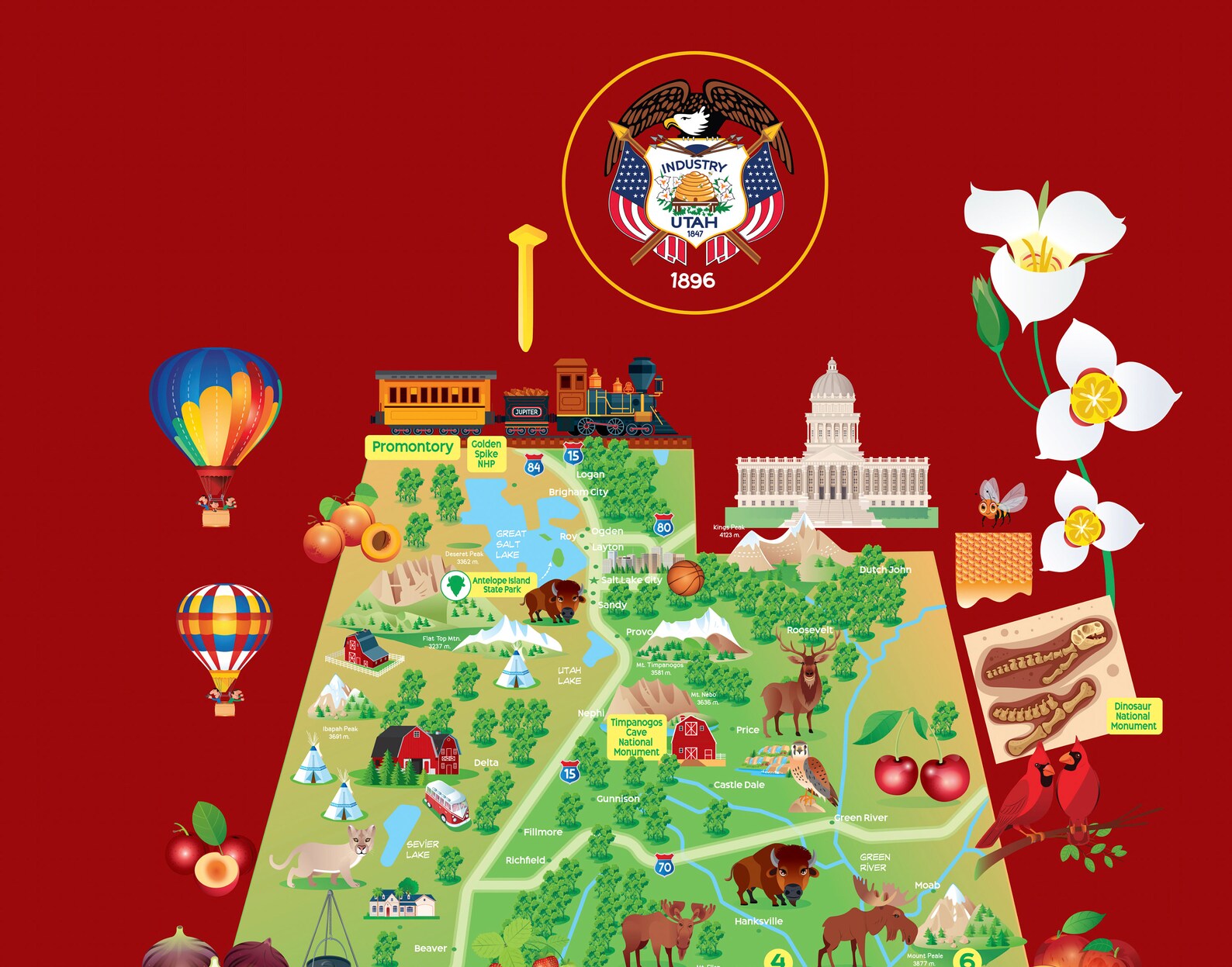 Cartoon Map of UTAH STATE - Etsy