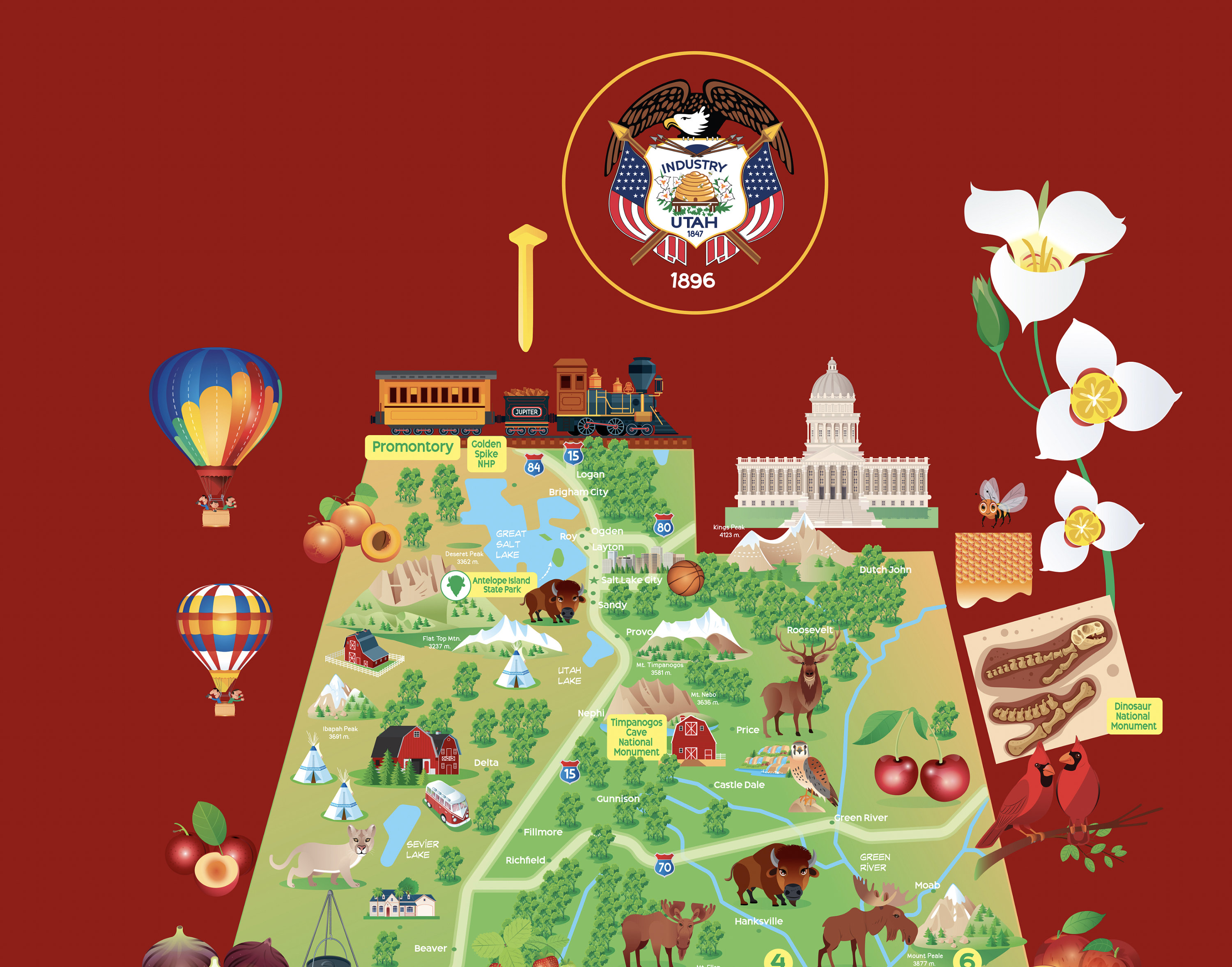 Cartoon Map of UTAH STATE - Etsy