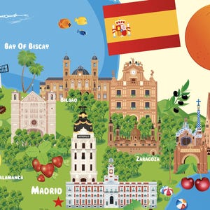 Spain Travel Map Print: Iberian Peninsula Wall Art (digital Download ...