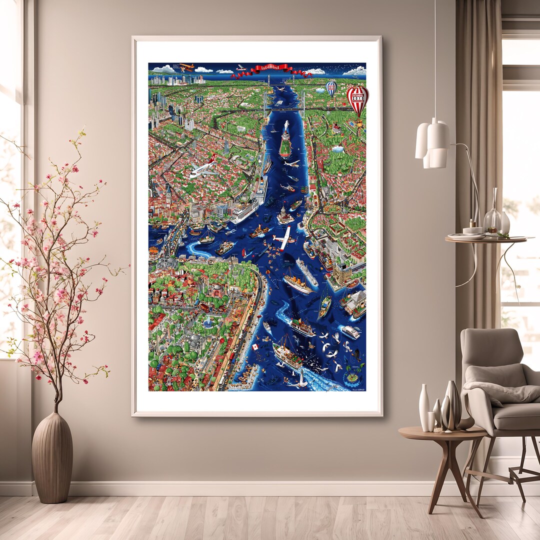 Fine Art Map of the Istanbul, Drawing & Illustration, Istanbul Map ...