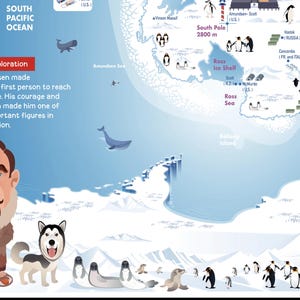 Antarctica Map, Stunning Antarctica Map Poster Featuring Roald Amundsen ...