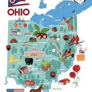 Cartoon Map of Ohio State Map Poster, Digital Download - Etsy