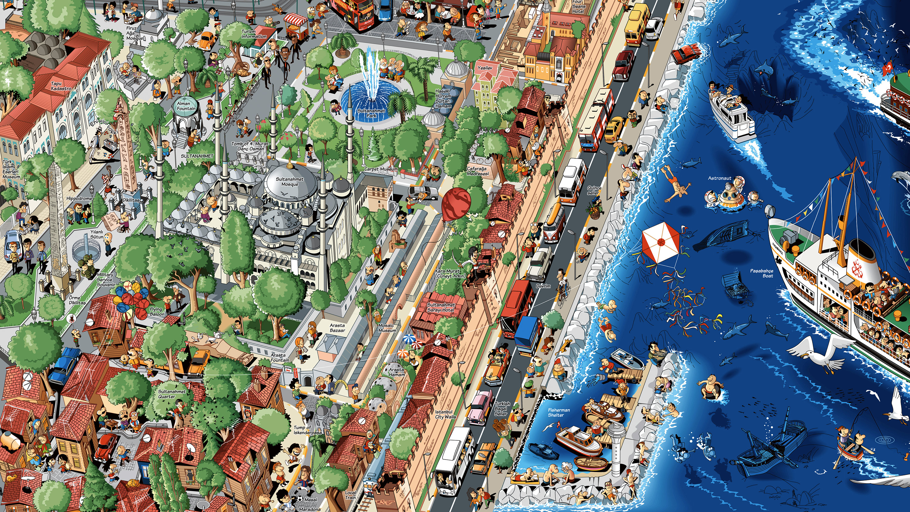 Istanbul Cartoon Map Poster. Cartoon Map of Istanbul With Details ...