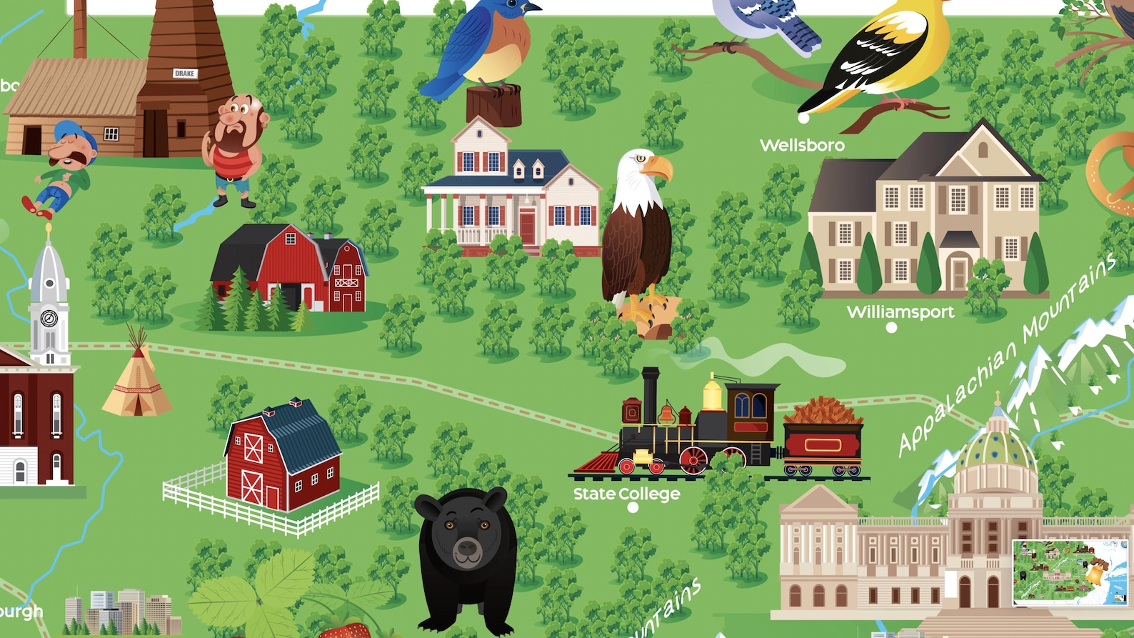 Cartoon Map of Pennsylvania Digital Download, Travel Map of ...