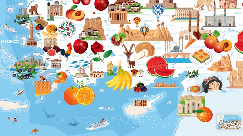 Turkey Culture Map Poster, Turkey Cartoon Map Poster. - Etsy