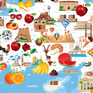 Turkey Cartoon Map Poster Jigsaw Puzzle, Istanbul Cartoon Map Poster ...