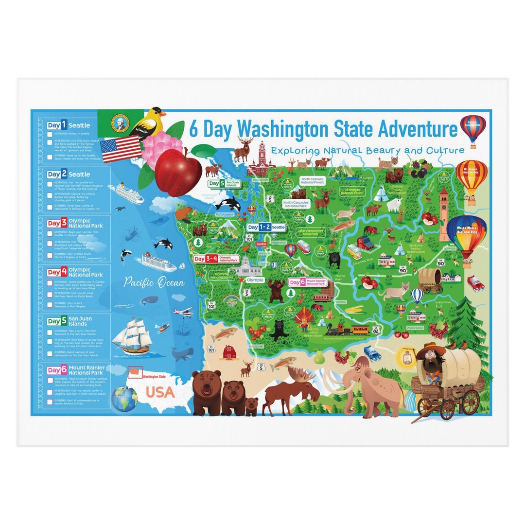 Washington State Cartoon Map Rug, Washington State Adventure Map ...