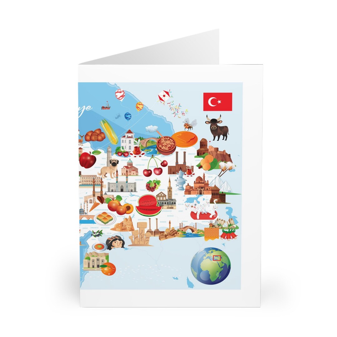 Türkiye Cartoon Map Poster Greeting Cards 5 Pack, Anatolia Cultural Map ...