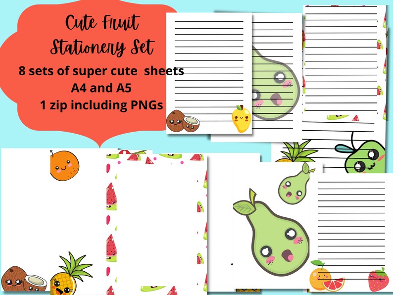 KAWAII | Stationery Set|lined and Not Lined|set of 8| A4 and A5- Cute ...