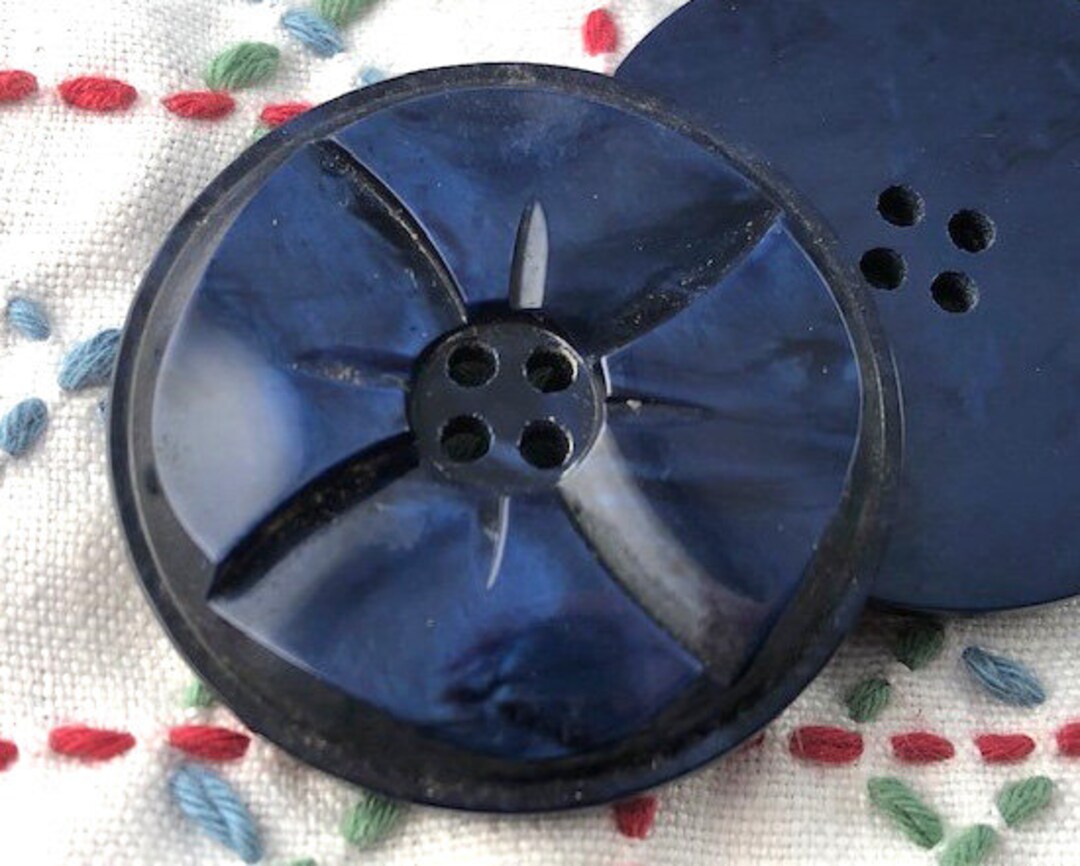 Marbled Night Blue Carved Galalith Button 1 & 5/16 Inch - Etsy