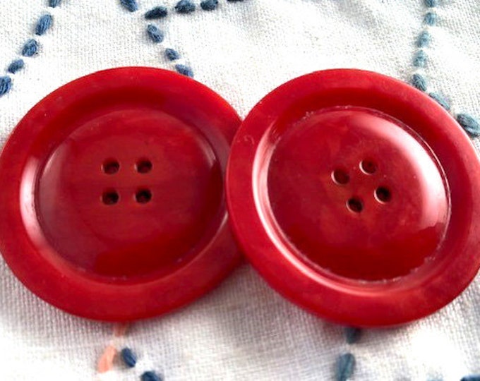 Pair 2 Bright Juicy Red Galalith 1930's Buttons Vintage - Etsy