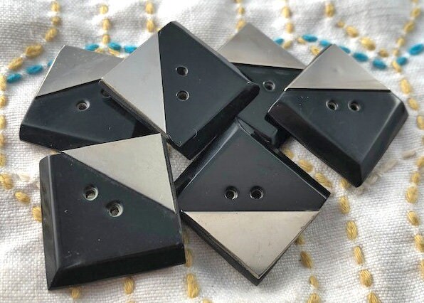 Set 6 Square Black Chrome Art Deco Button 1930's - Etsy