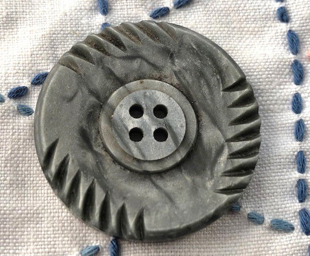 Marbled Grey Carved Galalith Button 1 & 5/16 Inch - Etsy