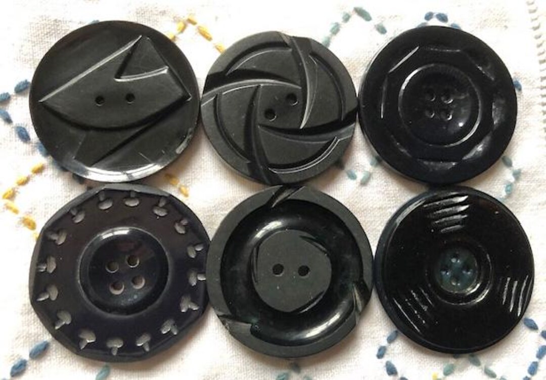 Lot 6 Black Galalith Art Deco Buttons 1930's - Etsy