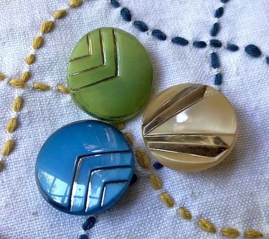 Three 3 Satin Glow Glass Silver Lustre Buttons Art Deco - Etsy