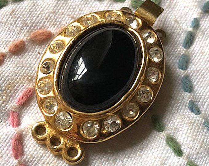 Large Oval 3 Strands Clasp Black Glass Strass - Etsy