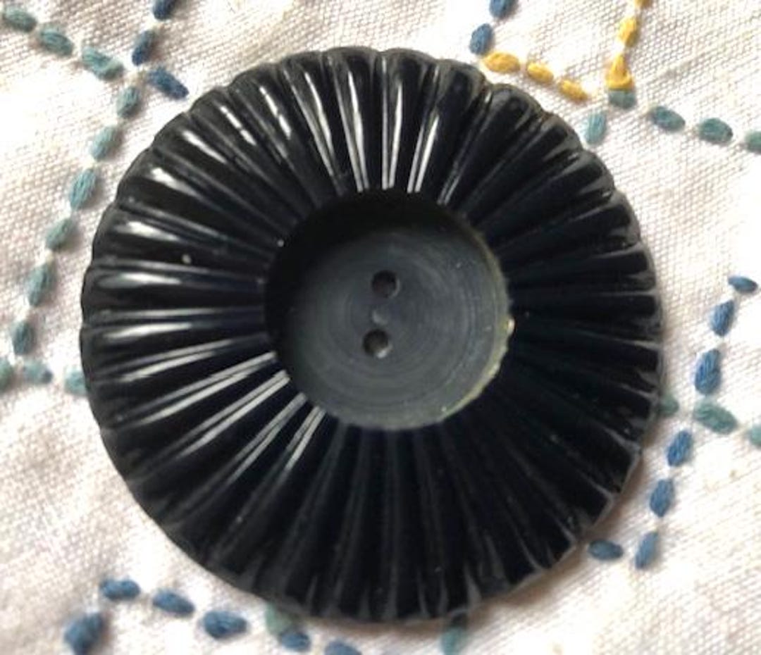 Large Black Carved Rim Galalith Button 1930's - Etsy