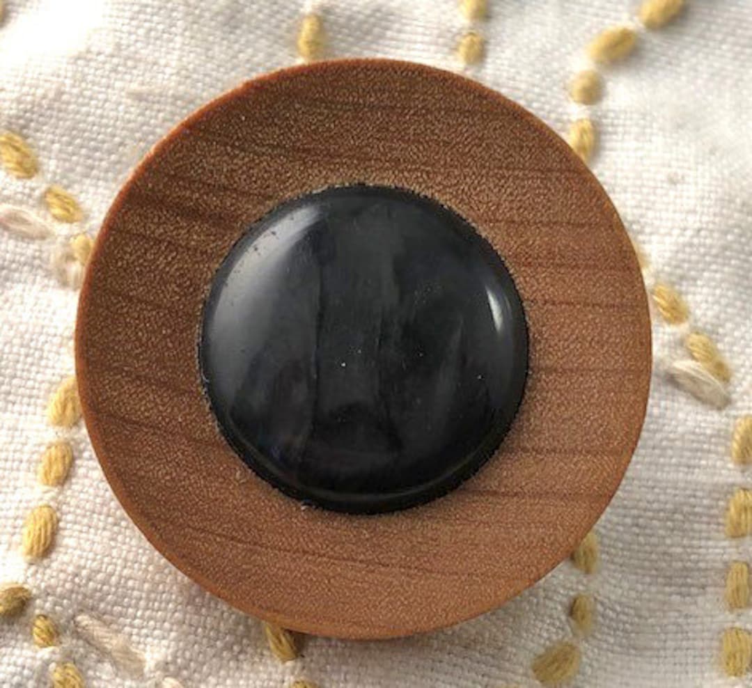 Wooden Anthrasite Grey Galalith Inlay Button 1930's - Etsy