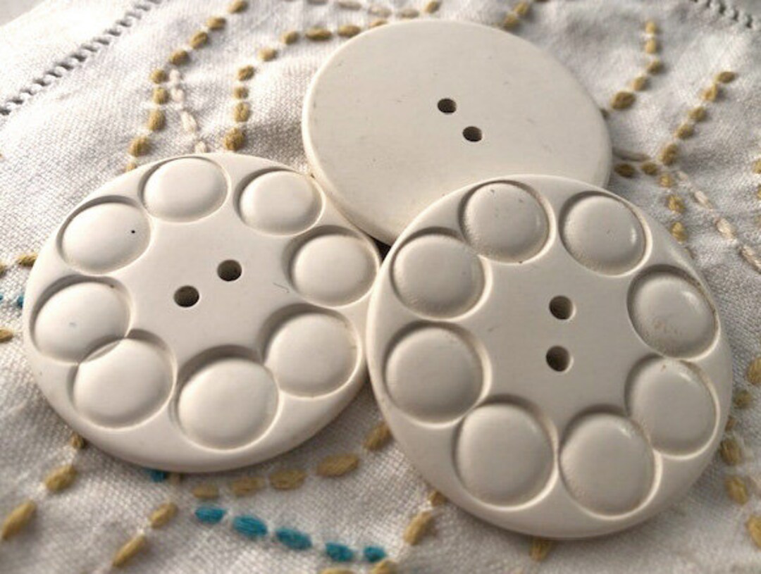 Set 3 Large White Carved Casein Buttons 1930's - Etsy