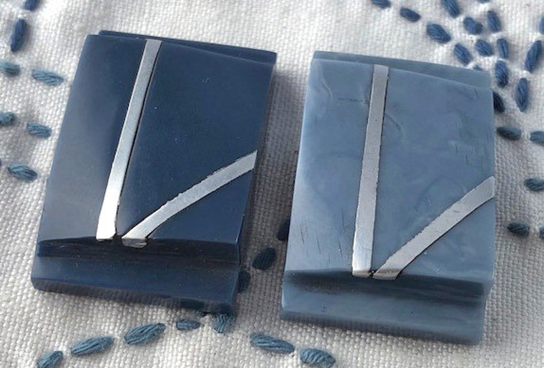 Set of 3 Blue Galalith Buttons Chrome Inlay Art Deco 1930's - Etsy