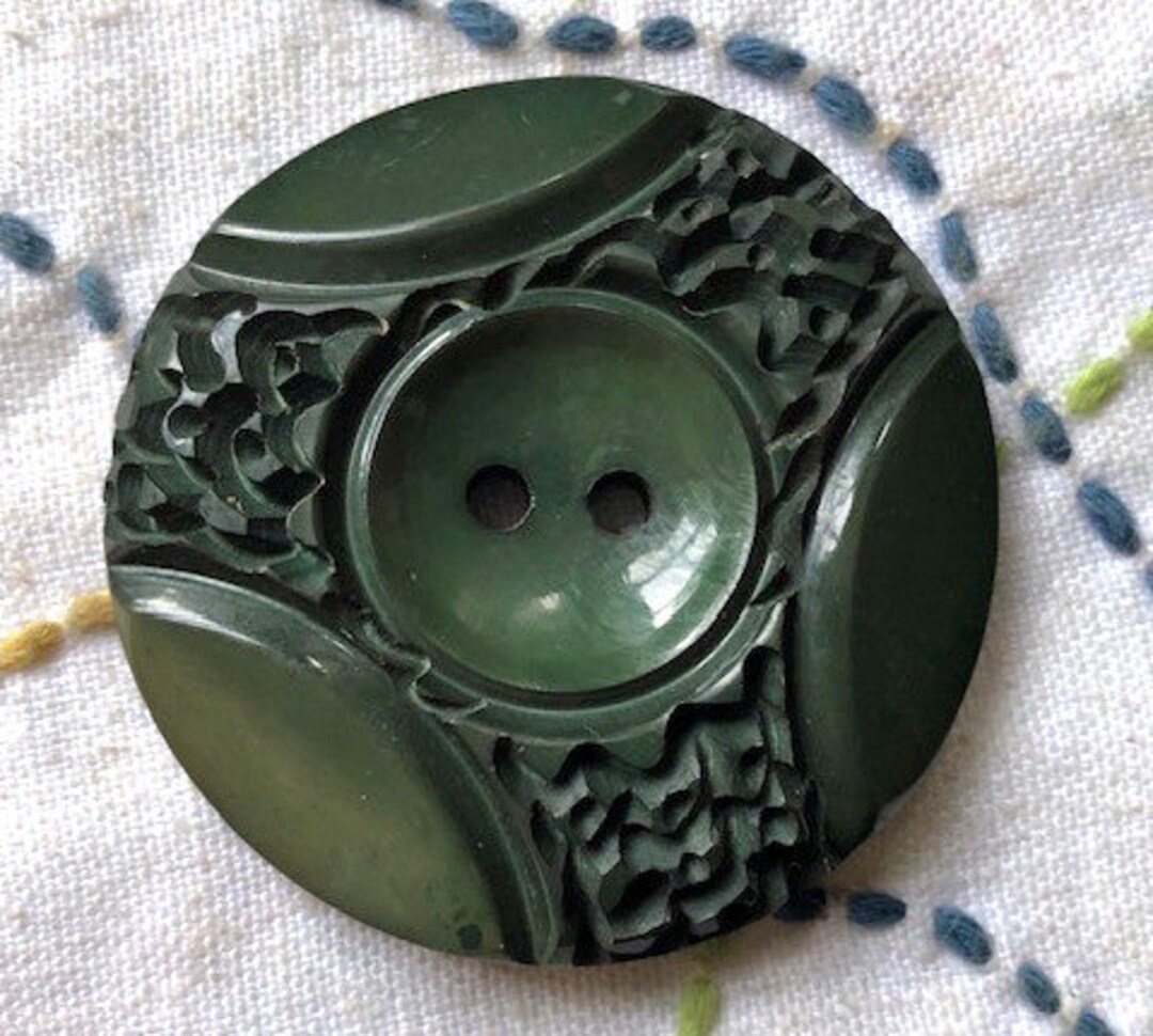 Large Sculpted Moss Green Casein Button 1930's - Etsy