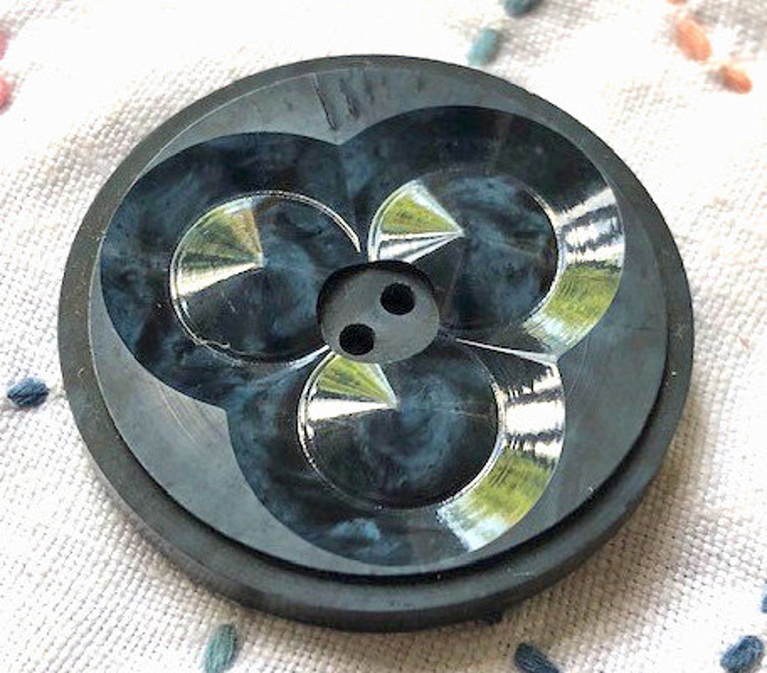 Blue Marbled Carved Galalith Button 1930's - Etsy