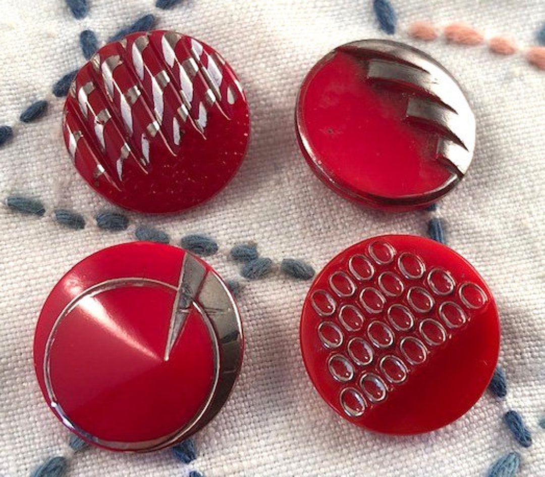 Lot 4 Red Glass Silver Lustre Buttons Art Deco - Etsy