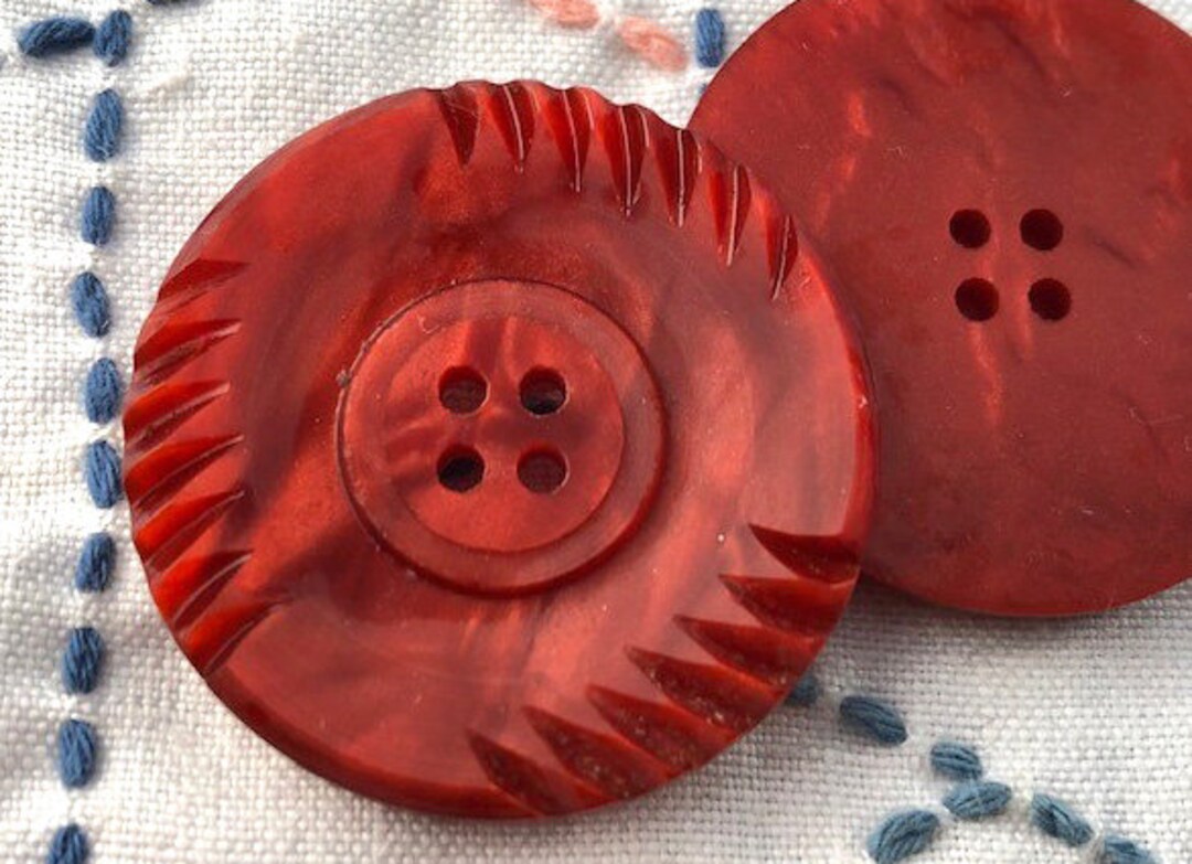 Wine Red Carved Galalith Button 1 & 5/16 Inch - Etsy