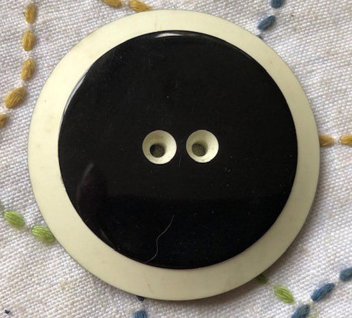 Large Black and White Carved Button 1930's 1940's - Etsy