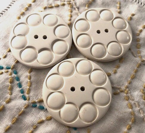 Set 3 Large White Carved Casein Buttons 1930's - Etsy