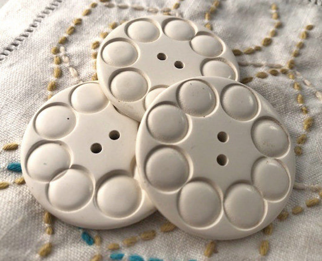 Set 3 Large White Carved Casein Buttons 1930's - Etsy