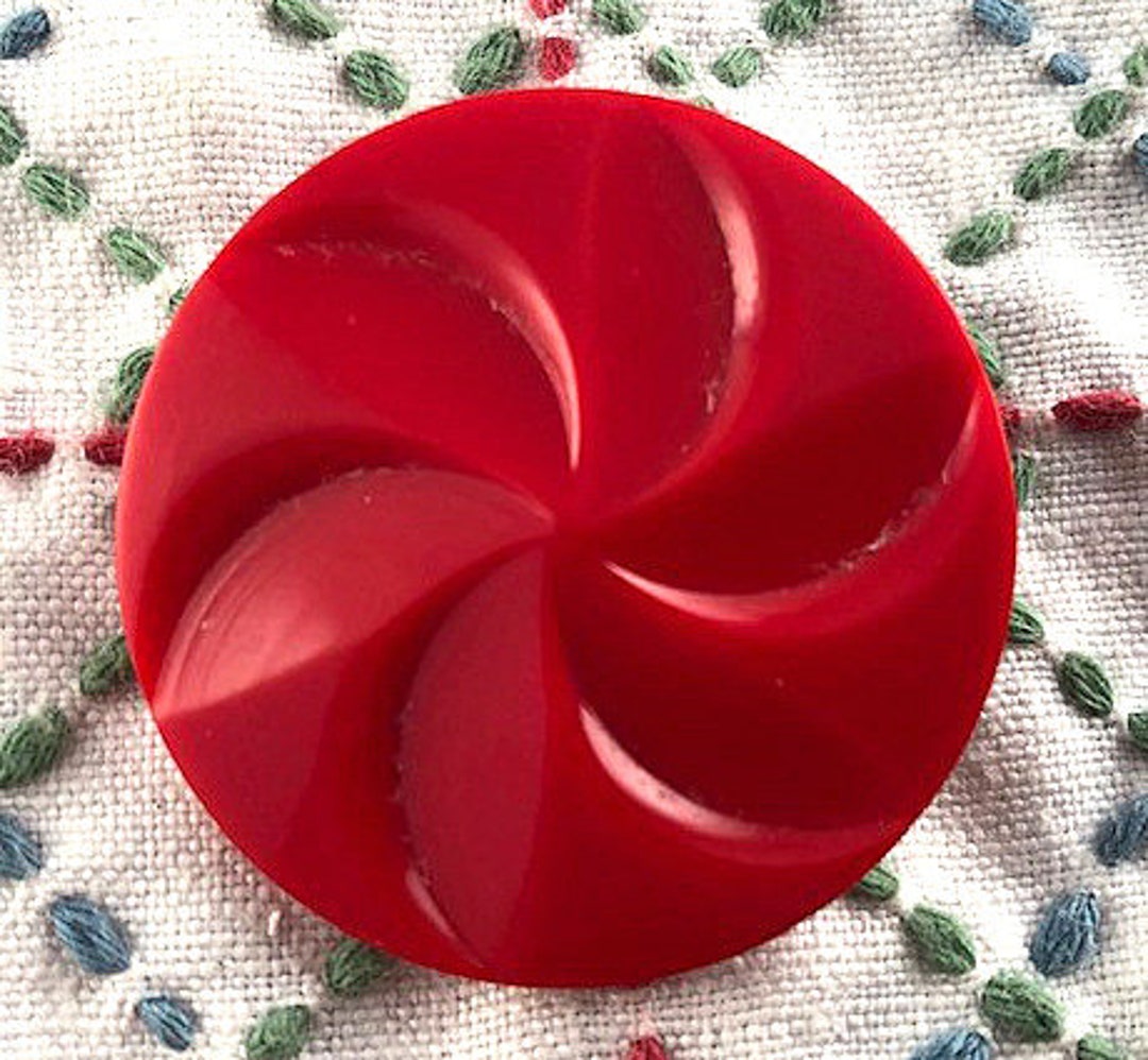 Wavy Bright Solid Red Casein Button 1930's Metal Shank - Etsy