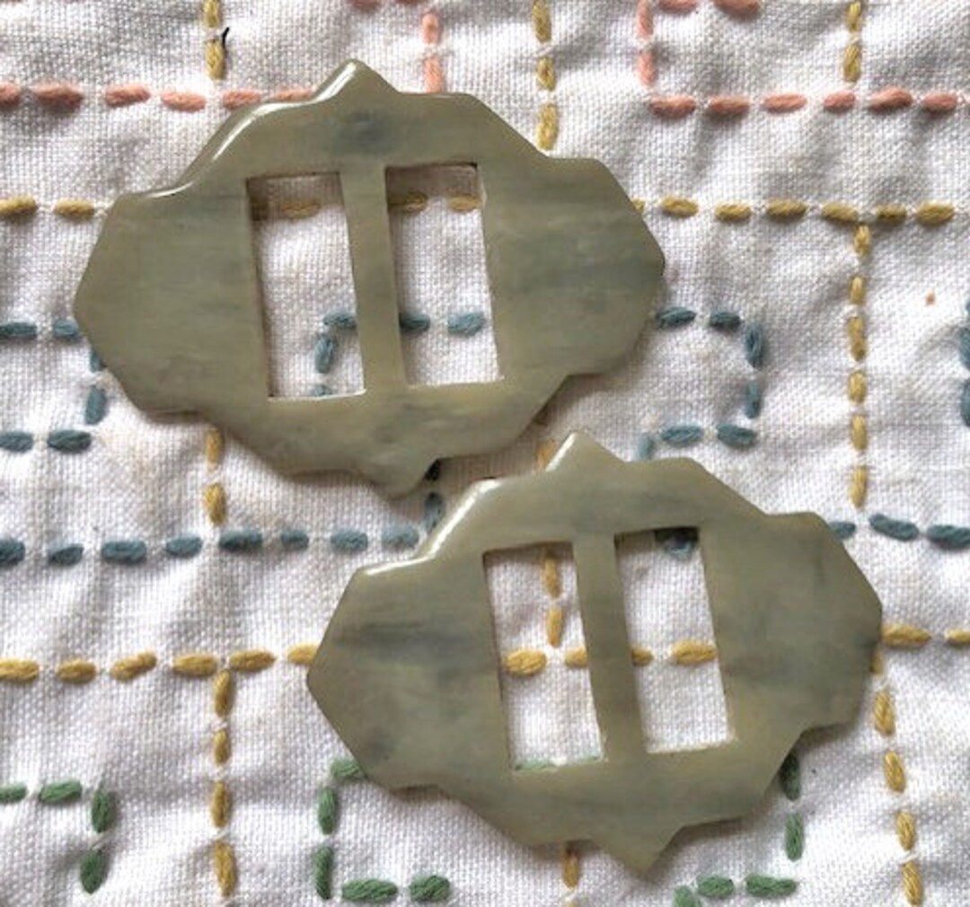 Pair 2 Small Sage Green Belt Slides Art Deco - Etsy
