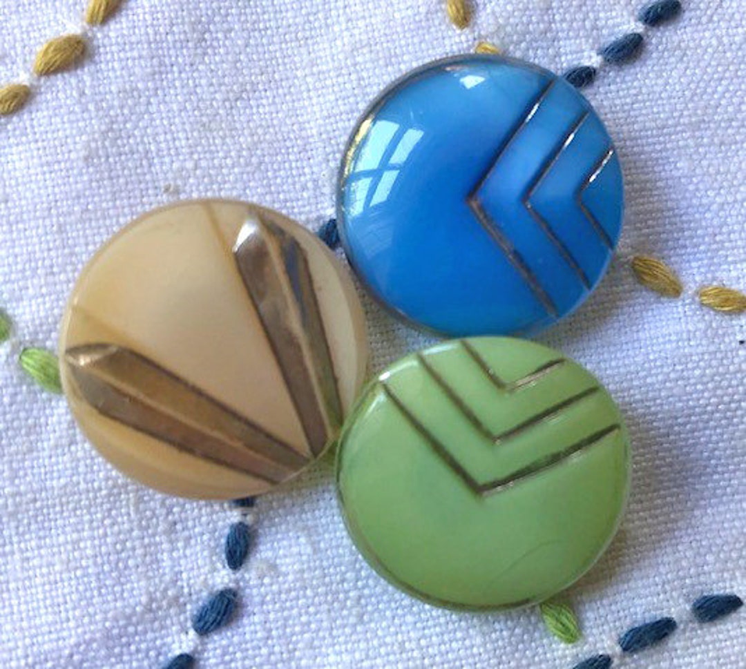 Three 3 Satin Glow Glass Silver Lustre Buttons Art Deco - Etsy