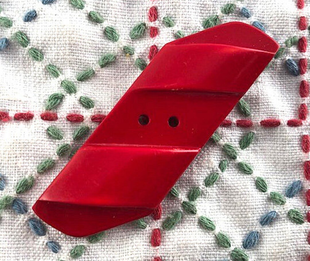 Long Bright Red Casein Button Art Deco 1930's - Etsy