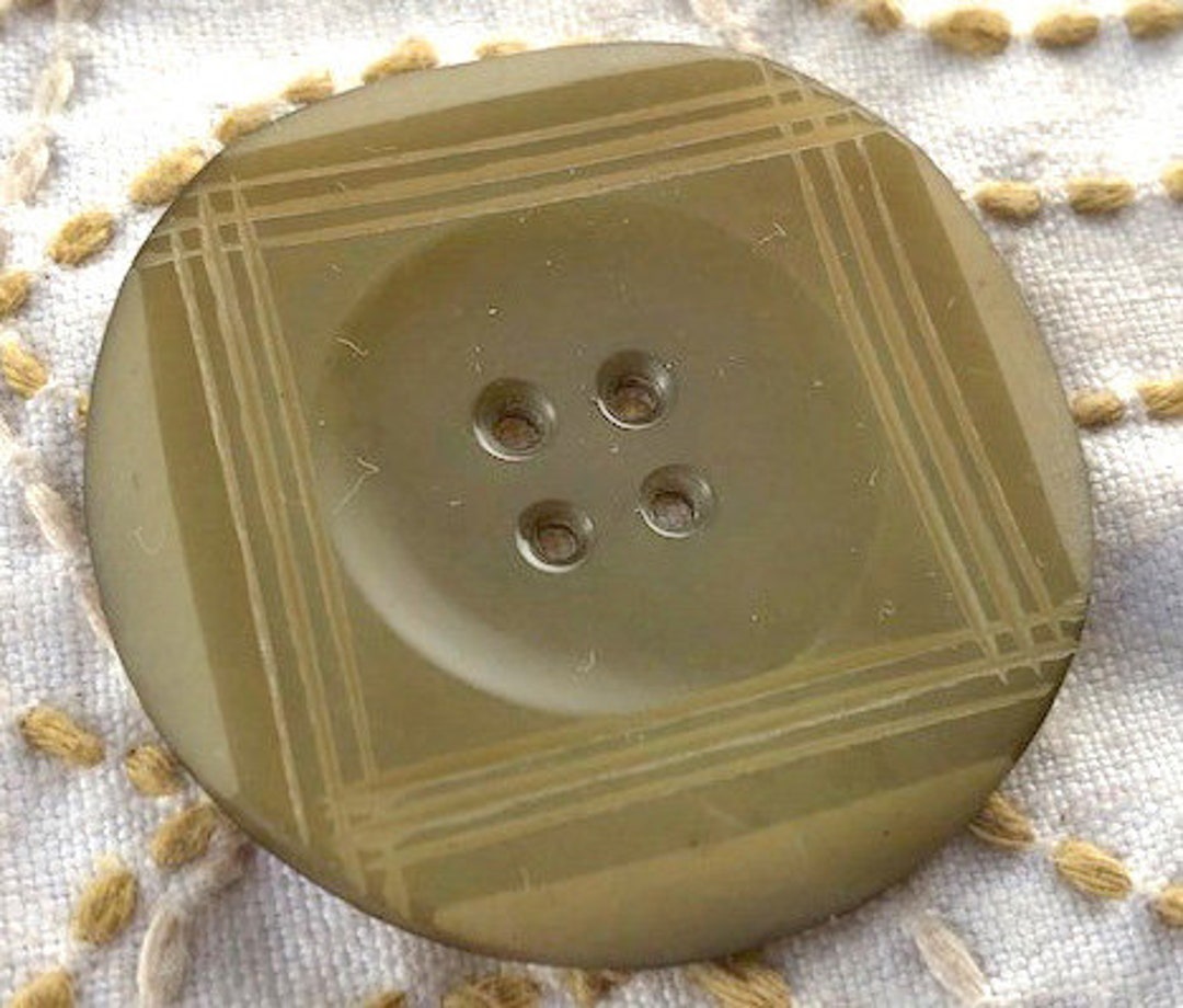 Olive Green Chequered Casein Button 1930's - Etsy